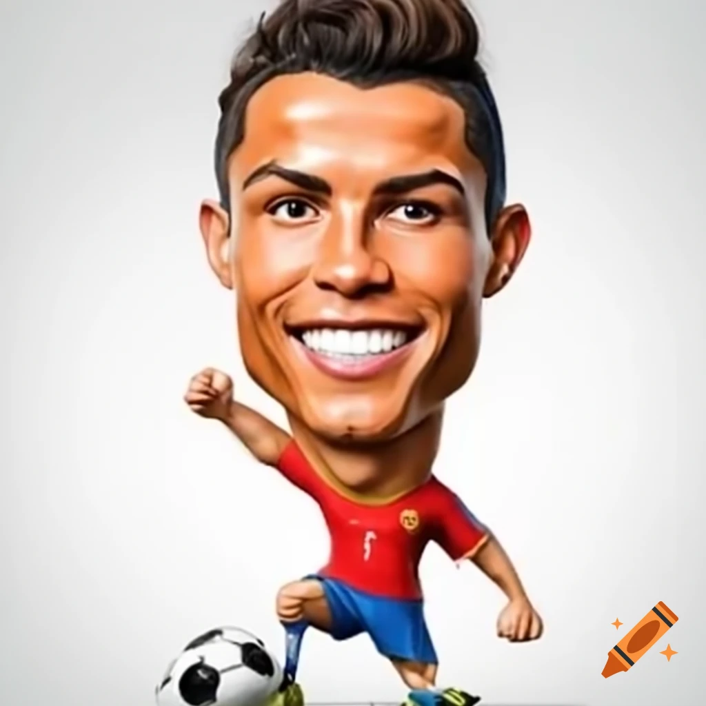 Humorous caricature of soccer superstar Cristiano Ronaldo with large ...