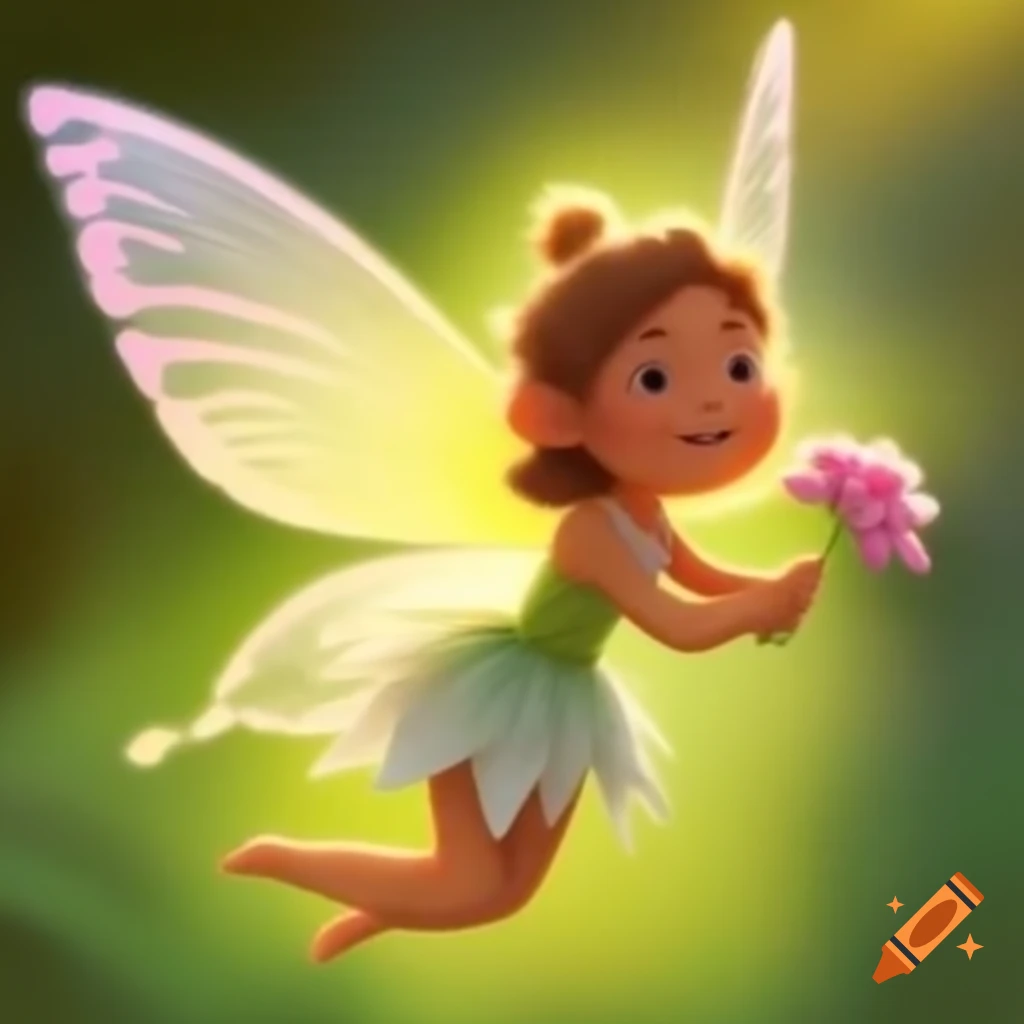 Beautiful fairy smiling and offering a flower on Craiyon
