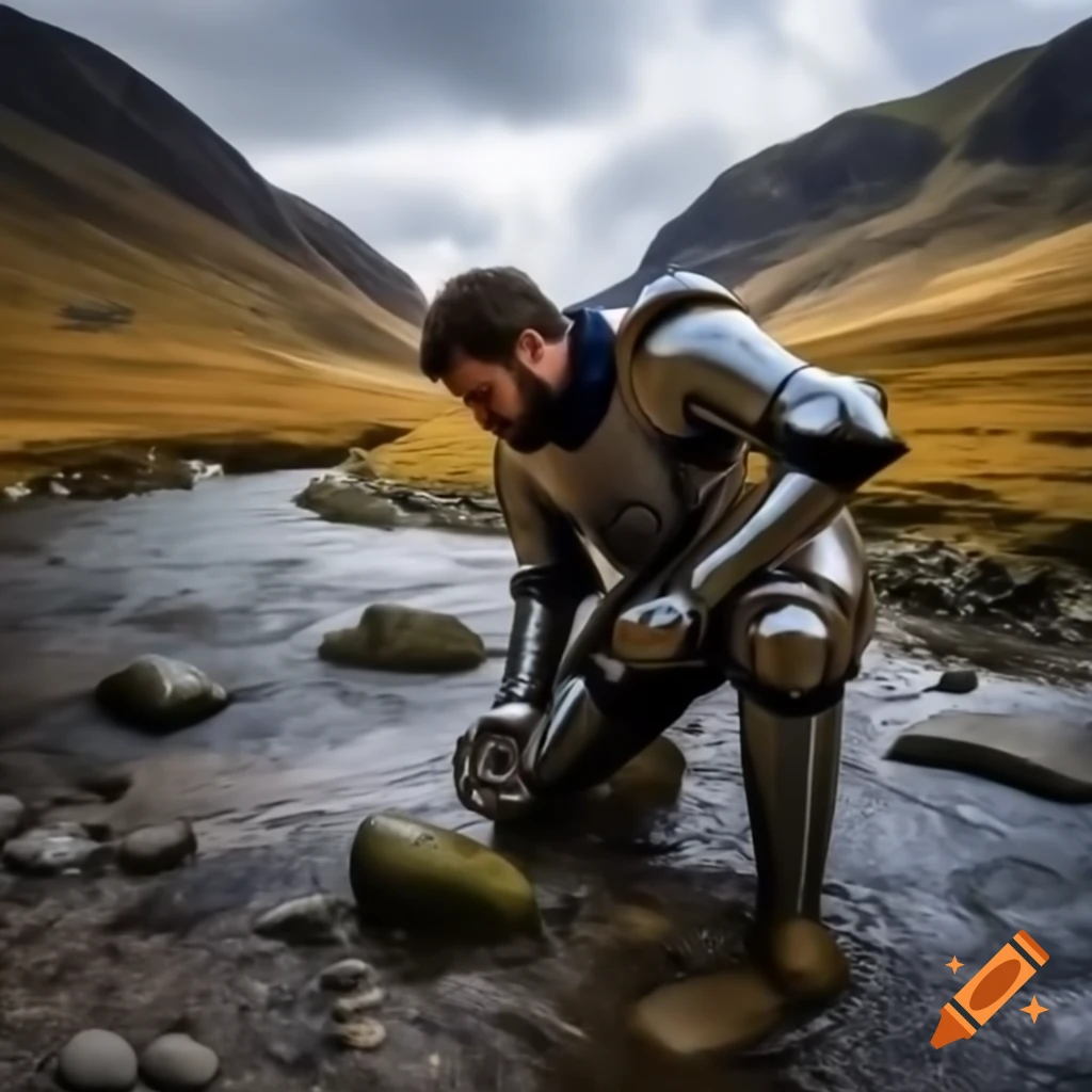 David selecting smooth stones by a stream before facing Saul, walking ...
