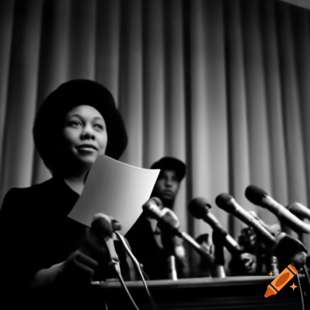 Black woman in her 50s speaking at podium, reminiscent of civil rights ...