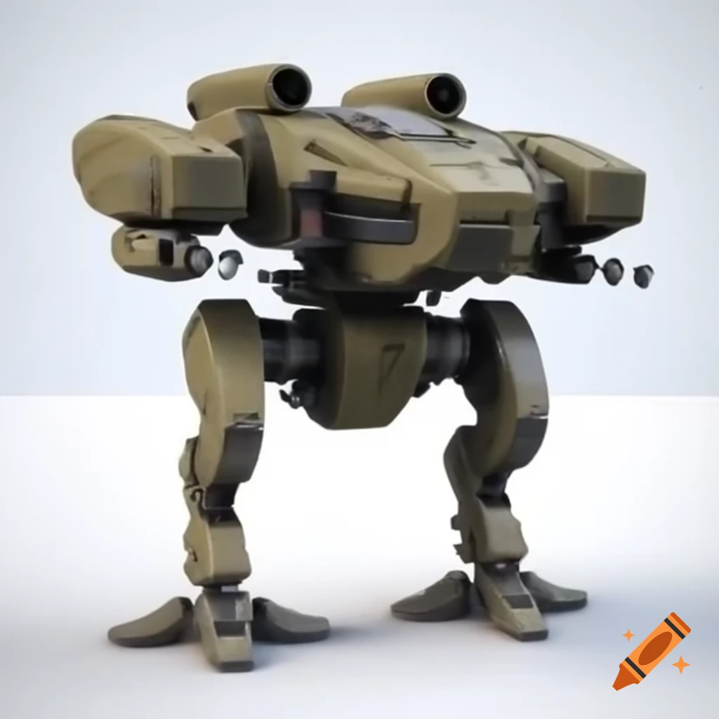Symmetrical bipedal battle mech in 3/4 perspective, featuring armor and ...