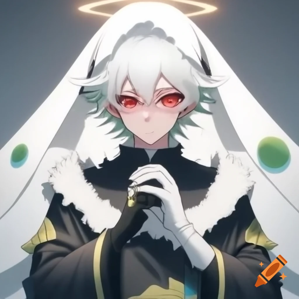 Androgynous anime boy with white hair and luna moth wings on Craiyon