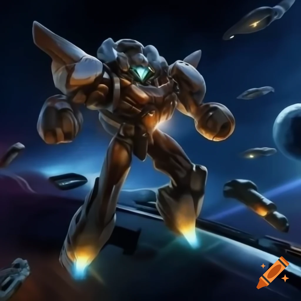 Transformer fighting on spaceship in space with "DECKFORGE FIGHT TO ...