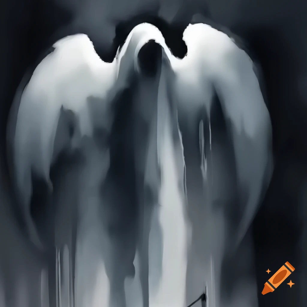 Abstract black and white watercolor portraying ghostly angel in ...