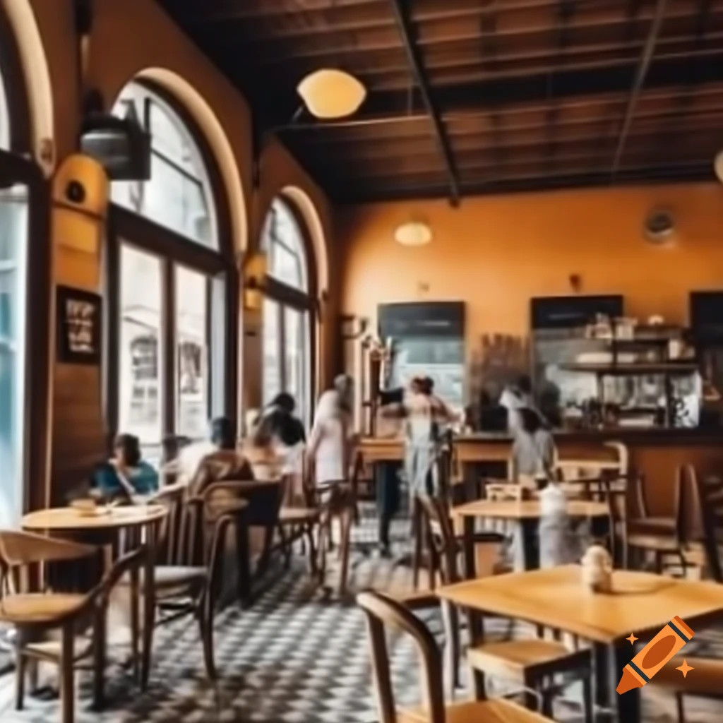 Cozy coffee shop interior, warm and inviting atmosphere, no people on ...