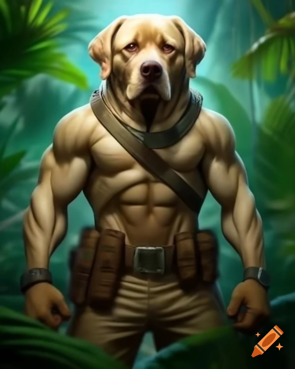 Anthro muscular beige labrador retriever in army suit ready for battle ...