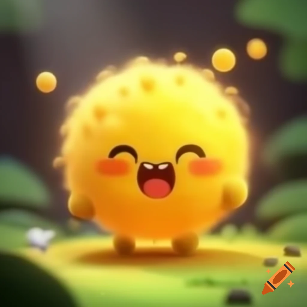 Cute yellow mystical furry round puffball character animation on Craiyon