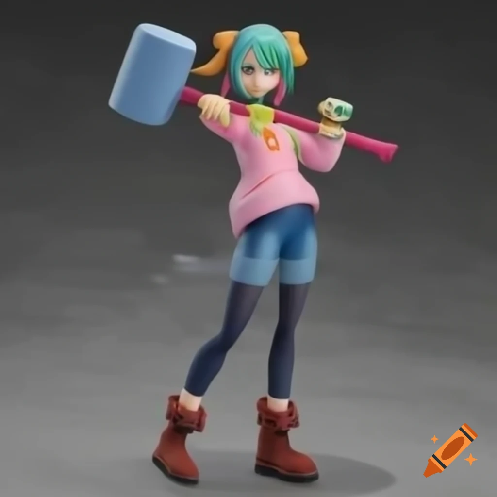 Anime action figure girl in casual attire with colorful hair and huge ...