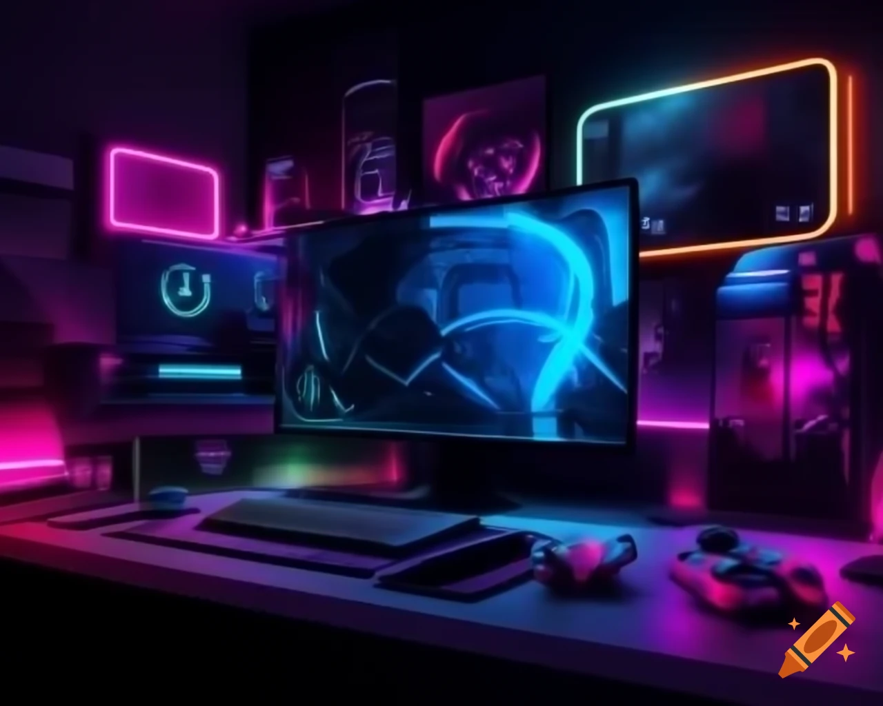 Modern gaming background with controllers and neon colors in abstract ...