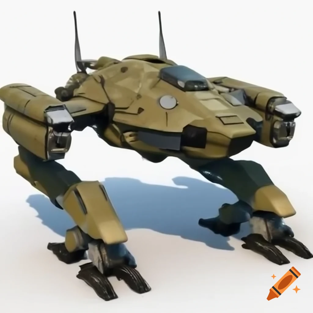 Symmetrical two-legged recon battle mech with angular and curved ...