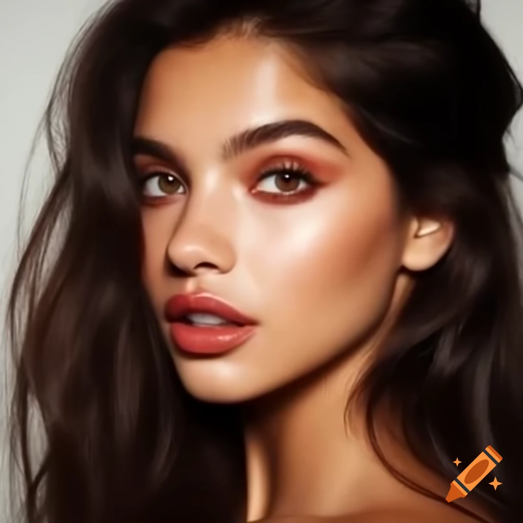 Portrait of a young Latina woman with big eyes and full lips on Craiyon