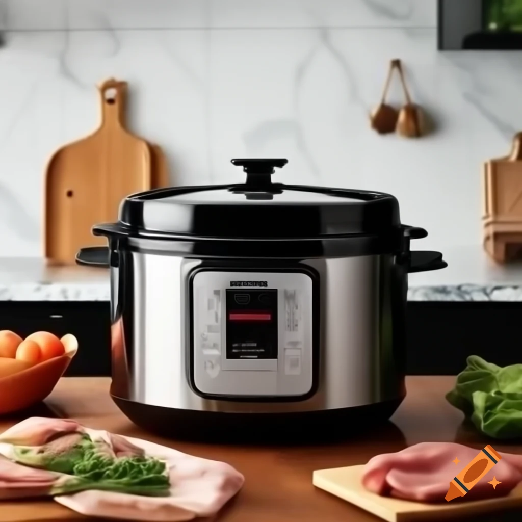 Modern kitchen countertop with black stainless steel Crock-Pot Express ...