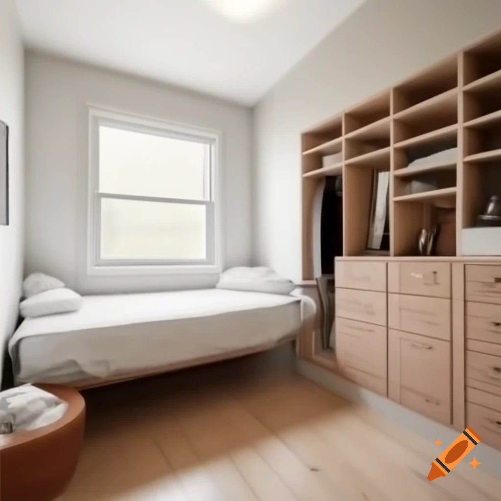 Bedroom layout featuring a double bed and closet in a 5 x 2 meter room ...