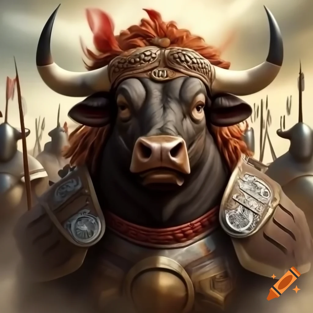 Warrior bull with armor inscribed with AoWs and Threth on Craiyon