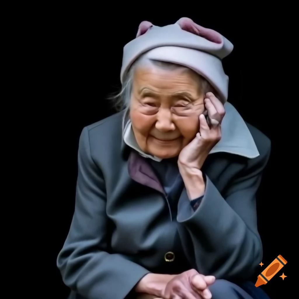 Kind old woman comfortably dressed with knitting, warm facial ...