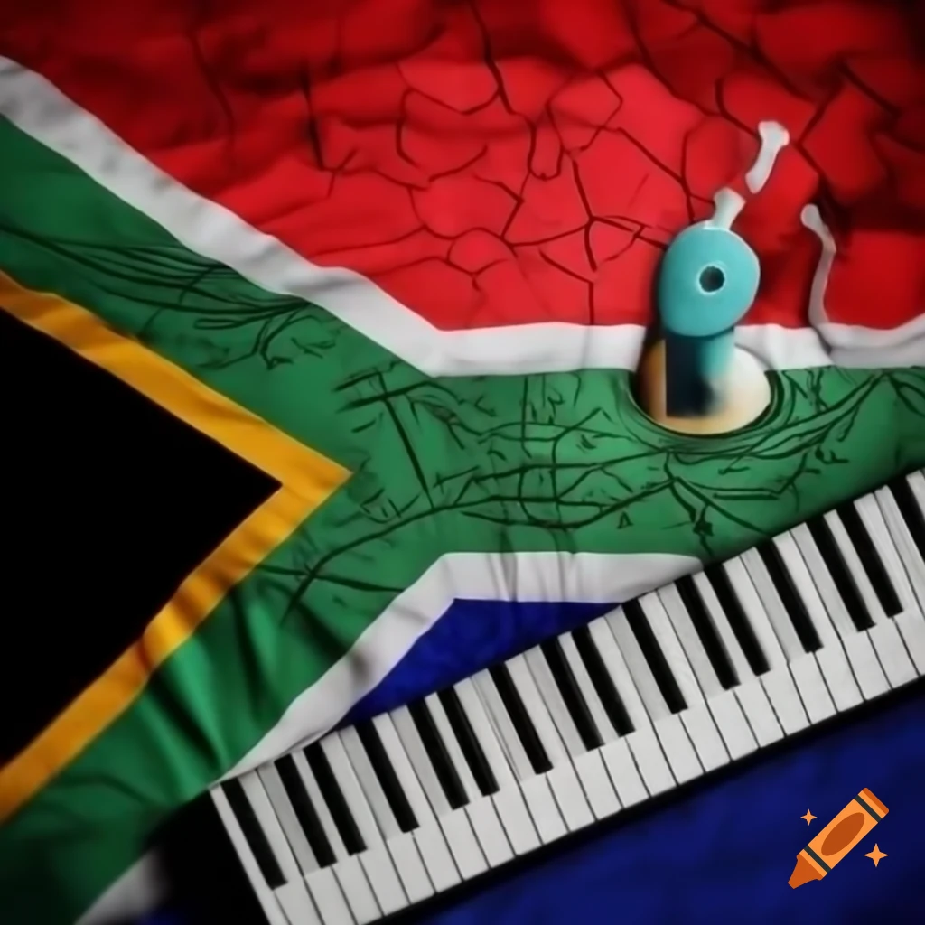 Creative South African flag with piano keyboard and whimsical whistle ...