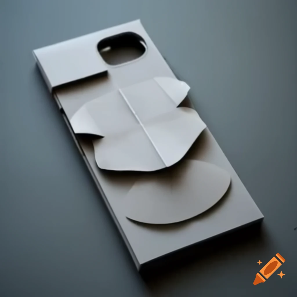Prehistoric smartphone crafted from grey cardboard, wax, and paper on ...