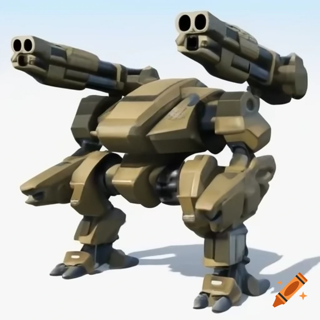 3/4 perspective of a detailed recon battle mech with angular and curved ...