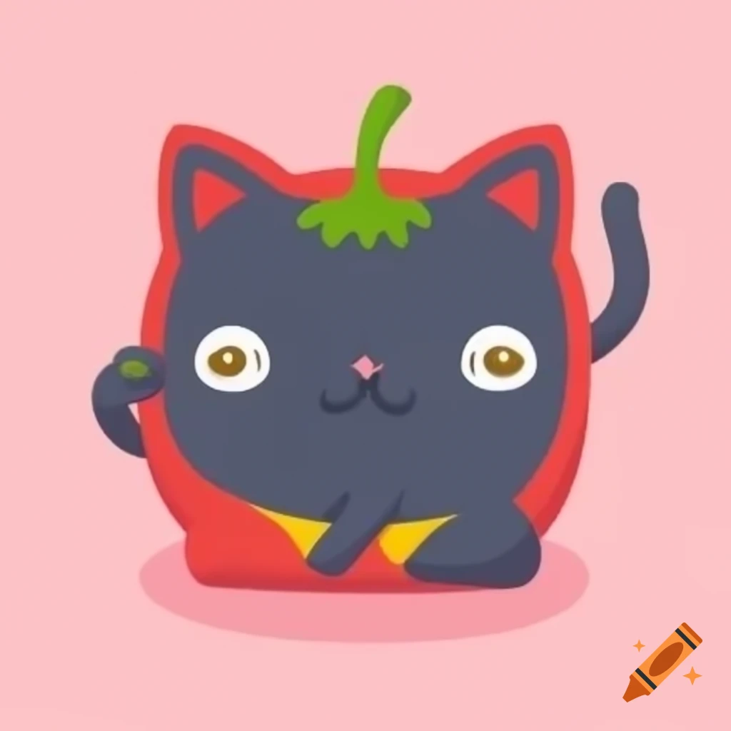 Cartoon cat shaped like habanero pepper with anime style features on ...