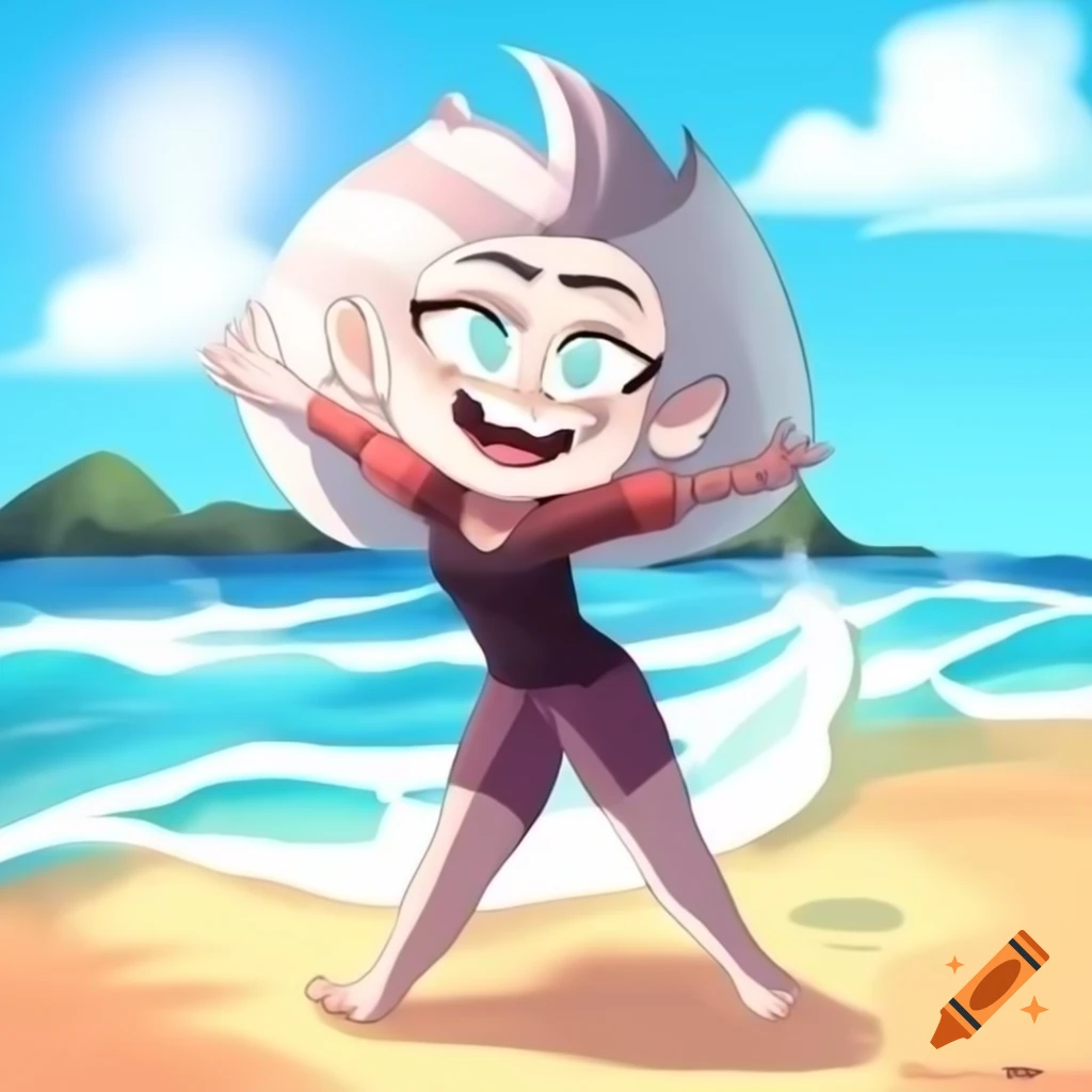 Eda Clawthorne enjoying sunny beach waves in fan-art illustration on Craiyon