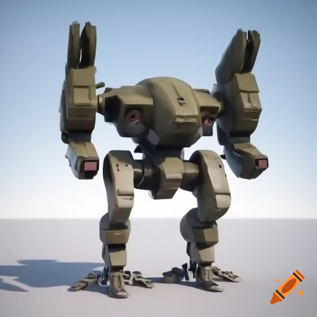 Symmetrical two-legged recon battle mech with angular and curved ...