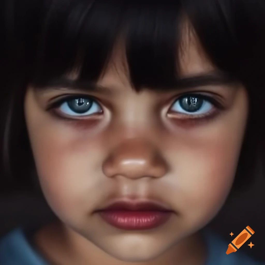 Portrait of a cute girl with angular face and messy short brunette hair ...
