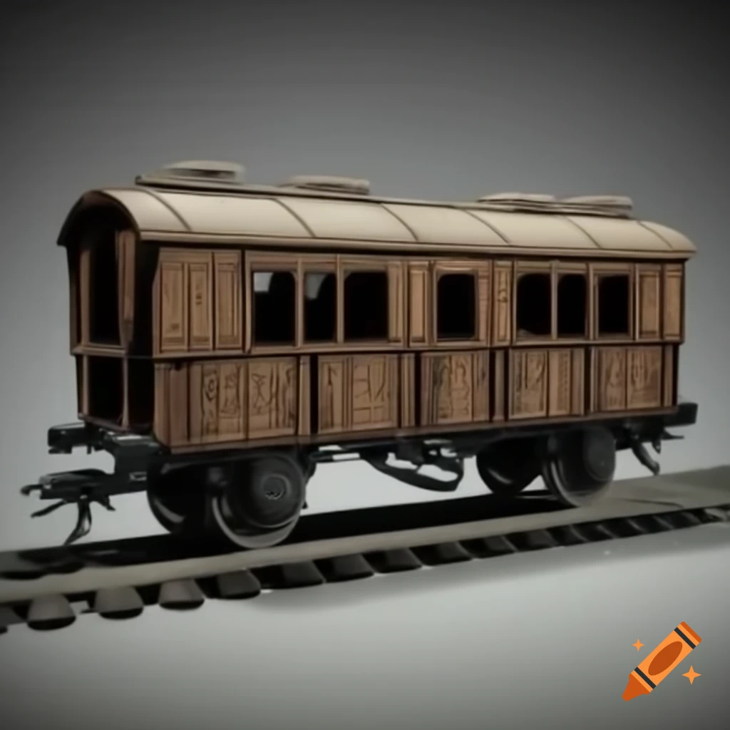 Realistic scale model of historic passenger wagon on gray backdrop on ...