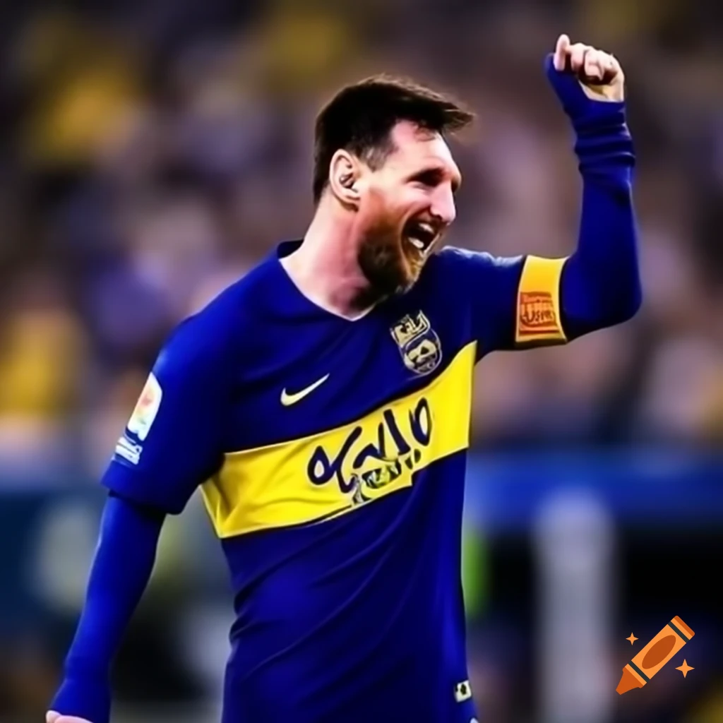 Lionel Messi in action playing for Boca Juniors on Craiyon