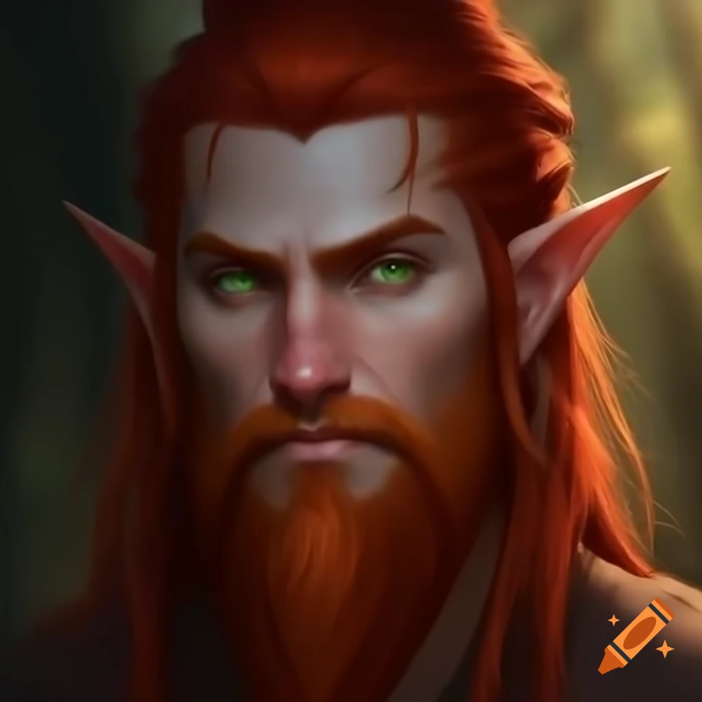 Half elf male monk wizard with red hair and hazel eyes on Craiyon