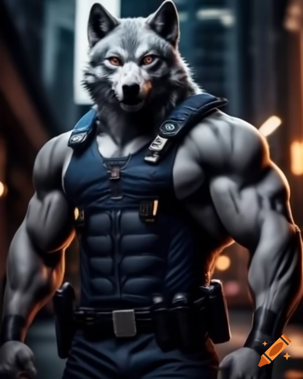 Anthro grey wolf as muscular police officer ready for action on ...