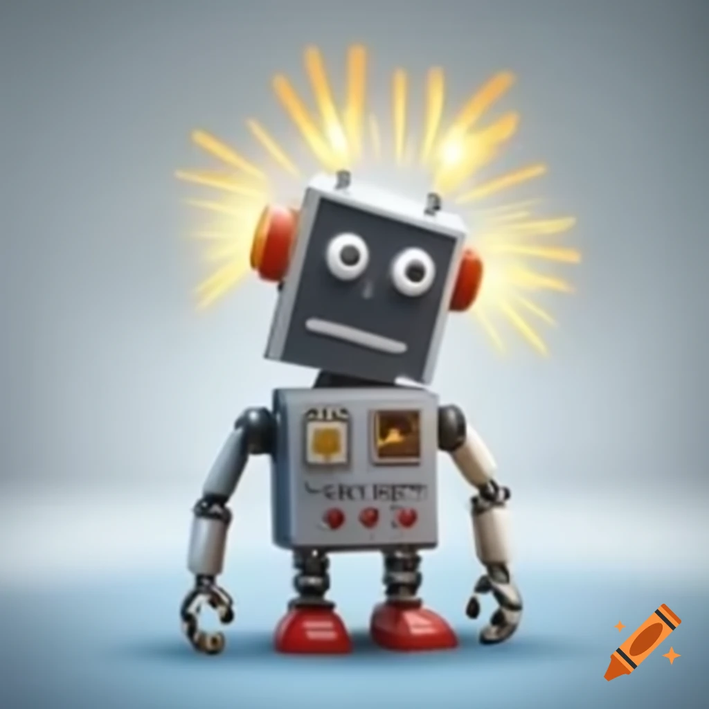 Confused humanoid robot malfunctioning with sparks shooting from its ...