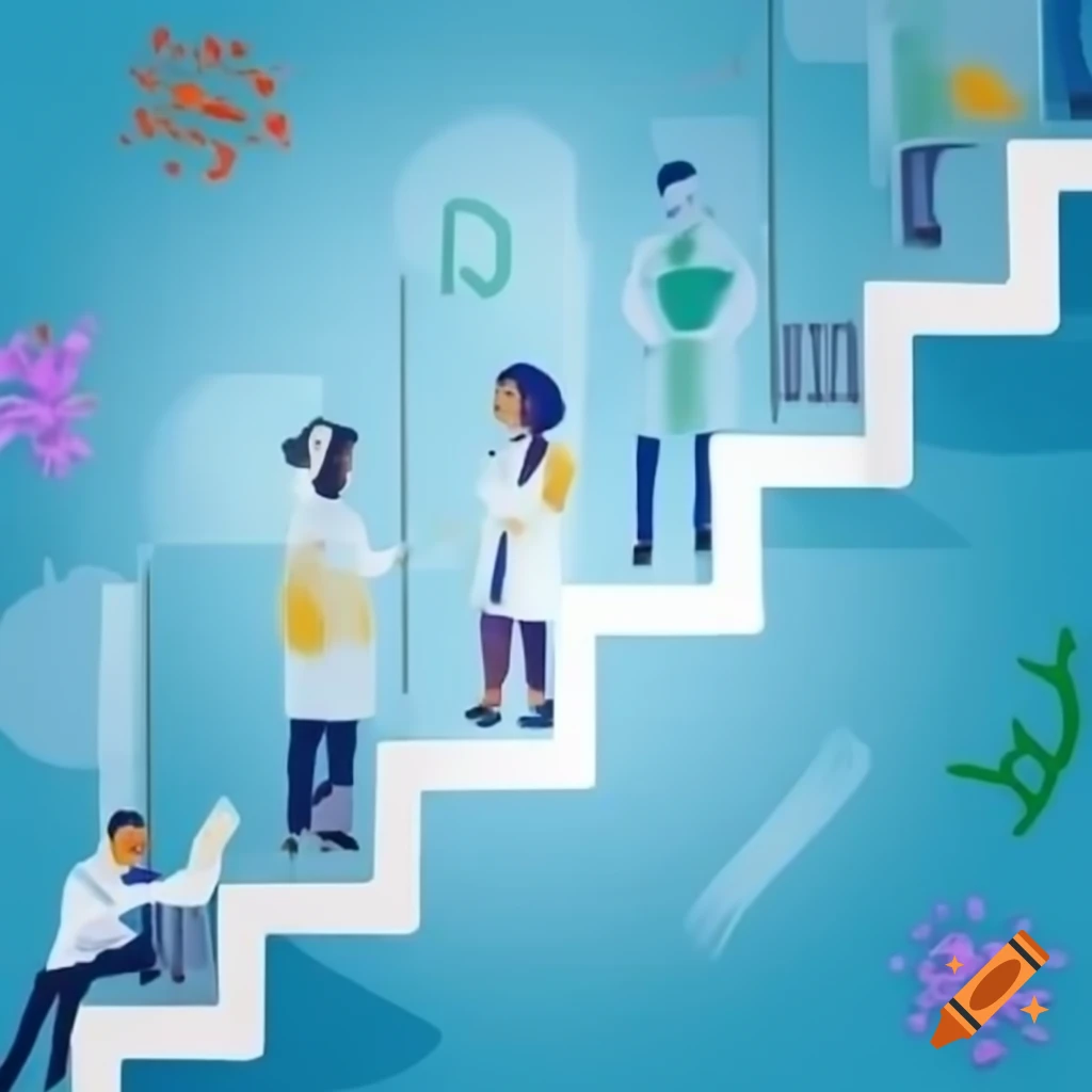 Development of medical drug visualized as stairs with proteins ...