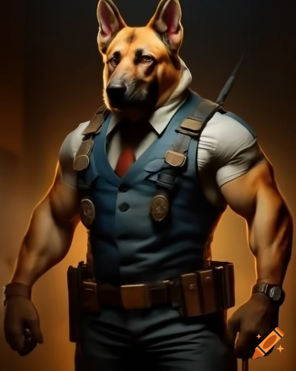 Anthropomorphic German shepherd dog as strong muscular cop ready for ...