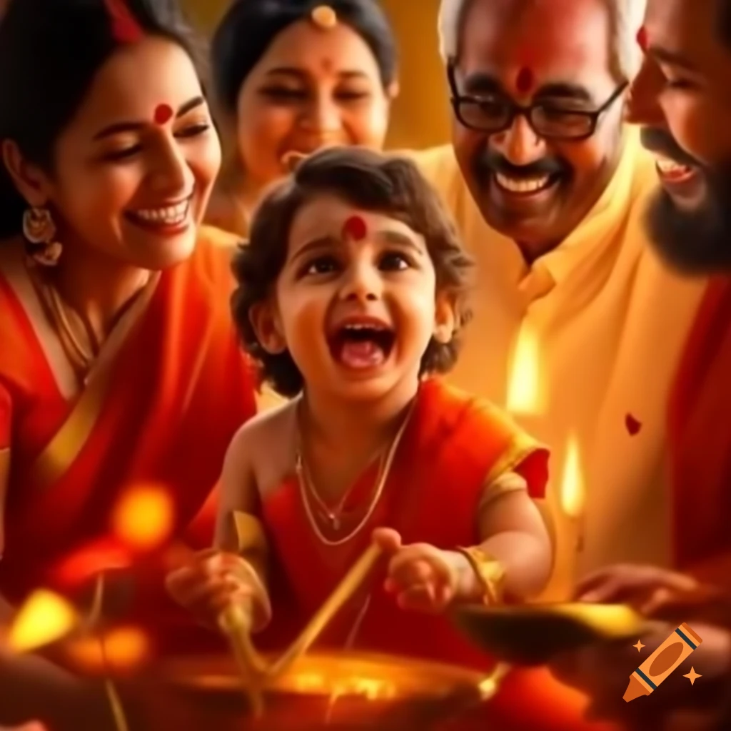 Indian Hindu family celebrating with joy during festive occasion on Craiyon