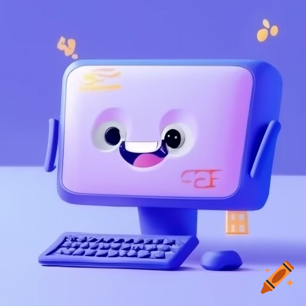 Cartoon computer with smile and hands for company logo placement on Craiyon