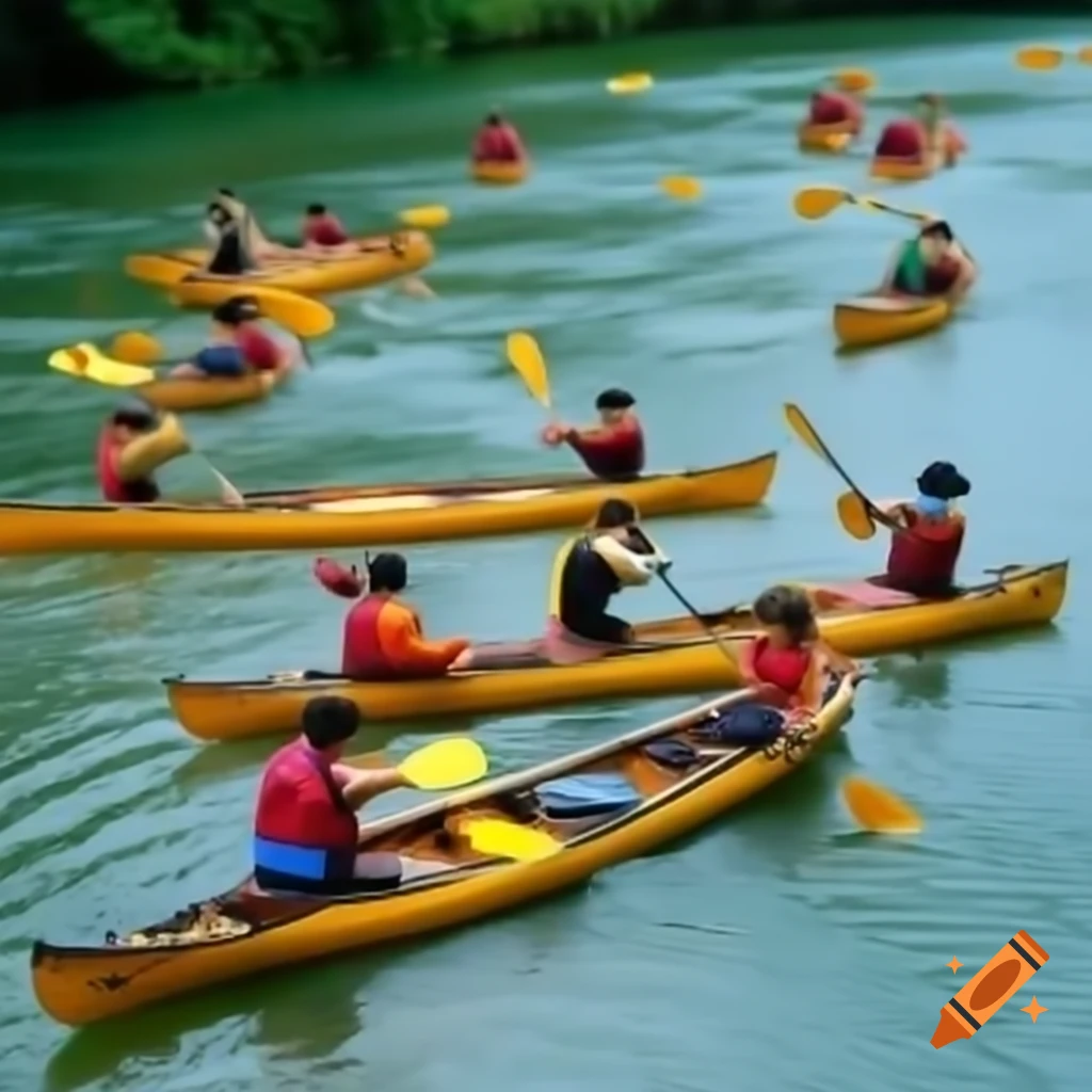 Canoes colliding on a river creating chaotic scene on Craiyon