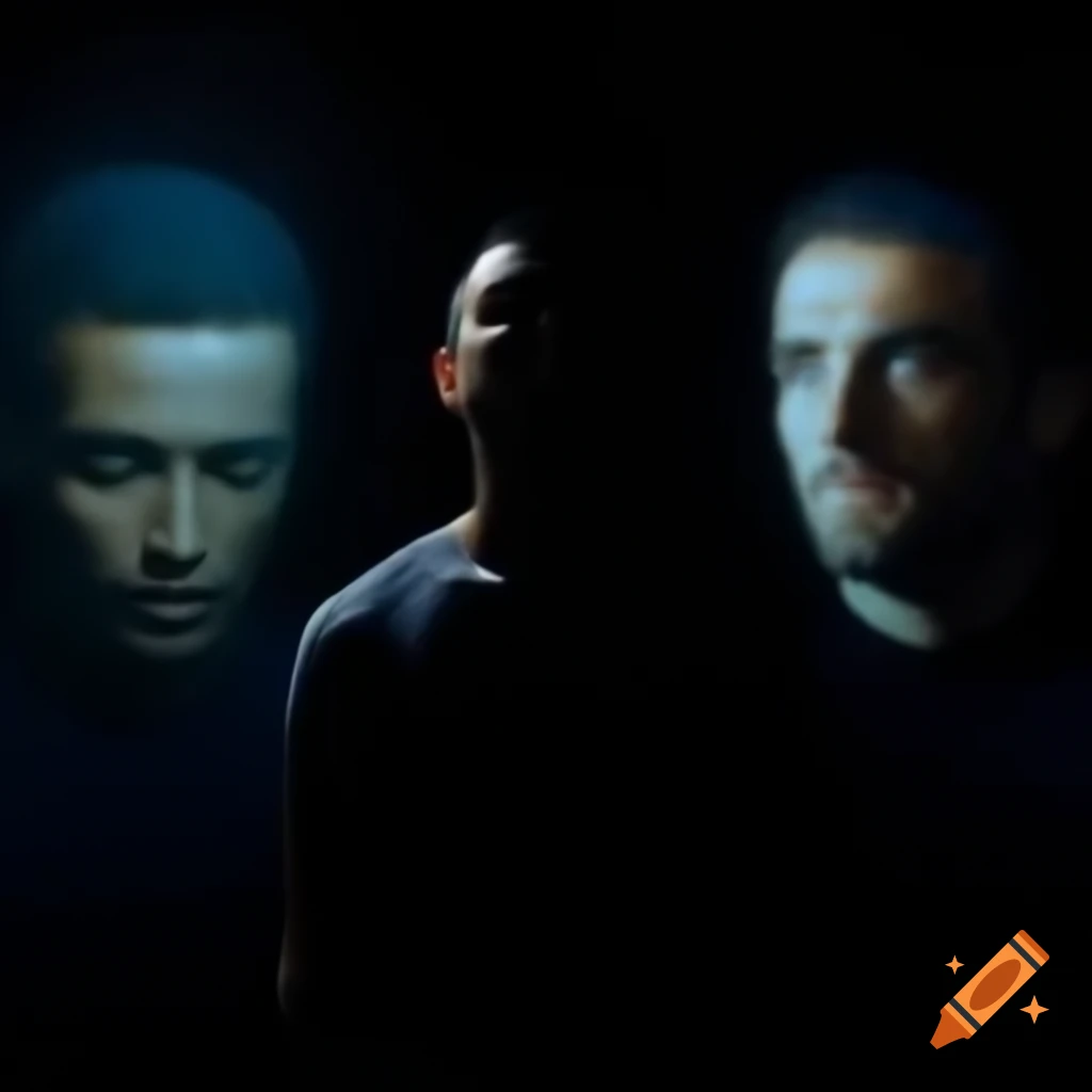 Dramatic scene depicting conflict between two men, one in shadow and ...