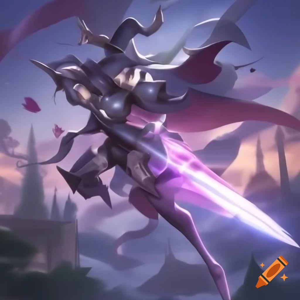 Anime siren knight in metallic armor with wizard hat and giant sword ...