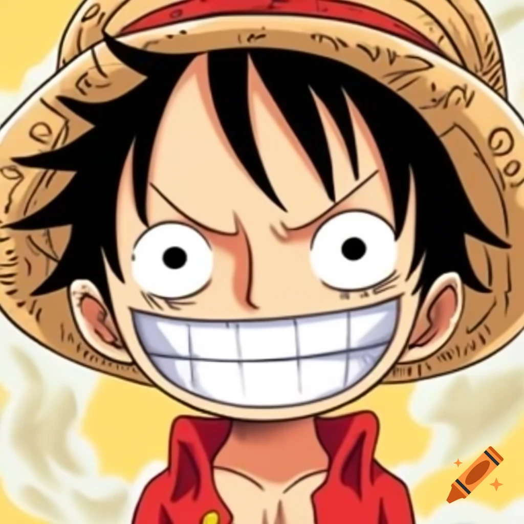 Cartoonish chibi Luffy from One Piece, vibrant and detailed on Craiyon