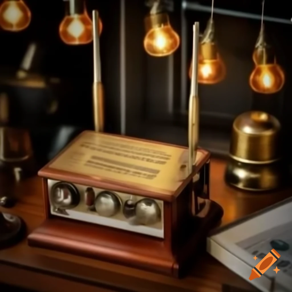 Vintage wireless router from the early 1900s with wood, brass ...