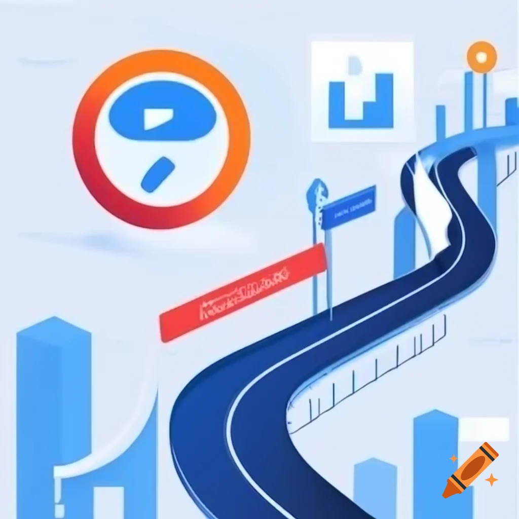 Infographic roadmap with 4 milestone stops showing progress and growth on Craiyon