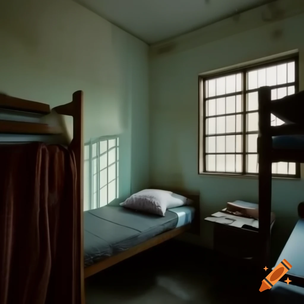 Thai female university student entering small old dorm room with single ...
