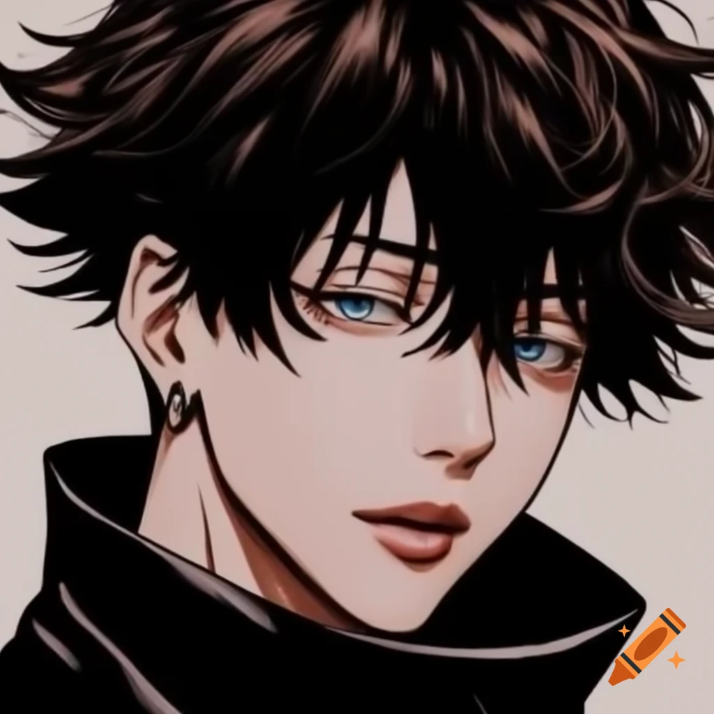 Character Satrou Gojo with dark brown curly hair on Craiyon