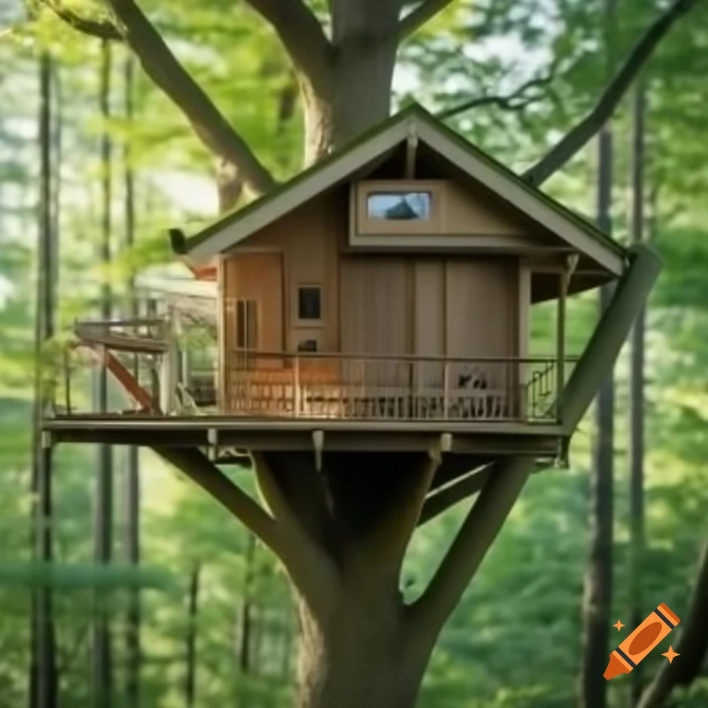 Cozy tree house nestled among the branches on Craiyon