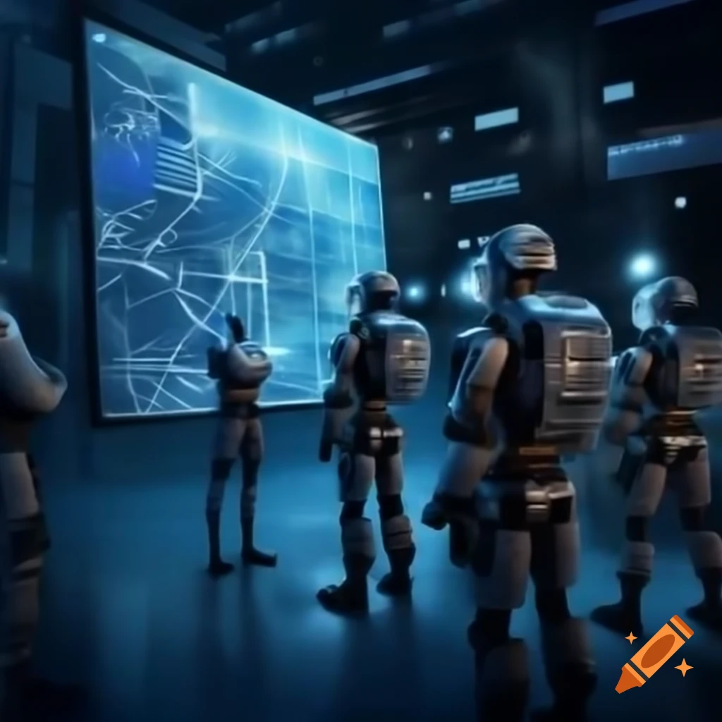 Robot police using GPS maps and holograms in futuristic city on Craiyon