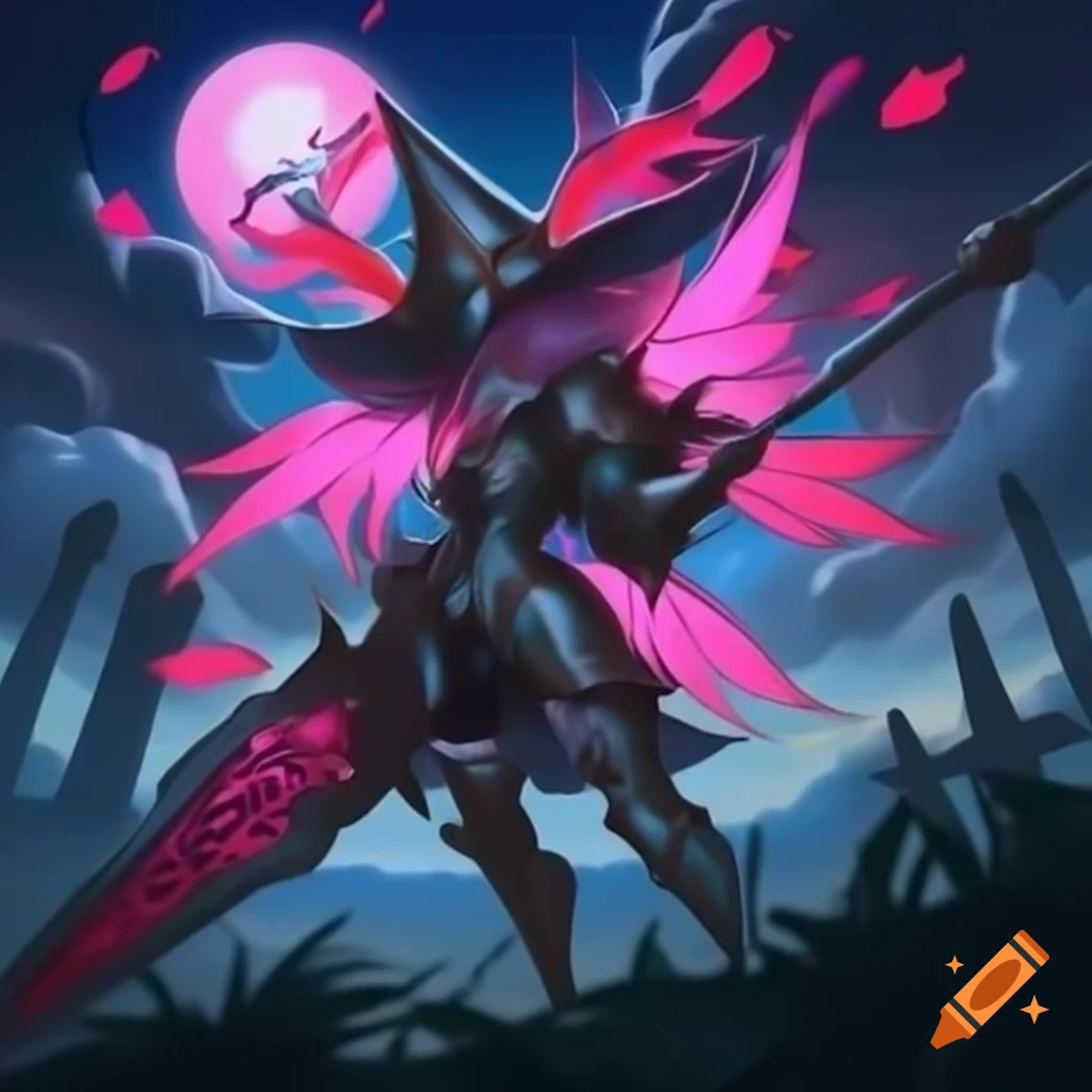 Anime siren knight in metallic armor with giant sword and stained glass ...