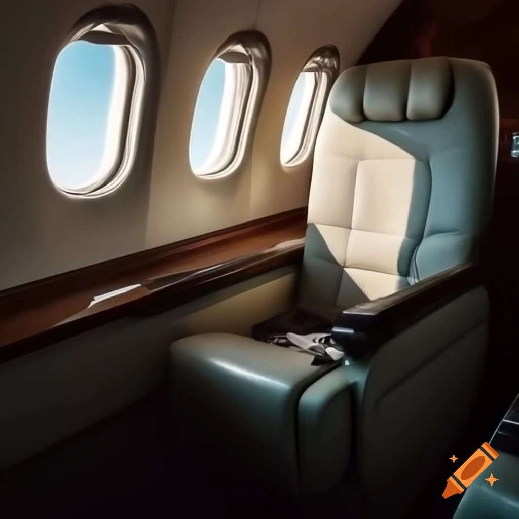 Interior view of private jet showcasing chair and windows at an angle ...