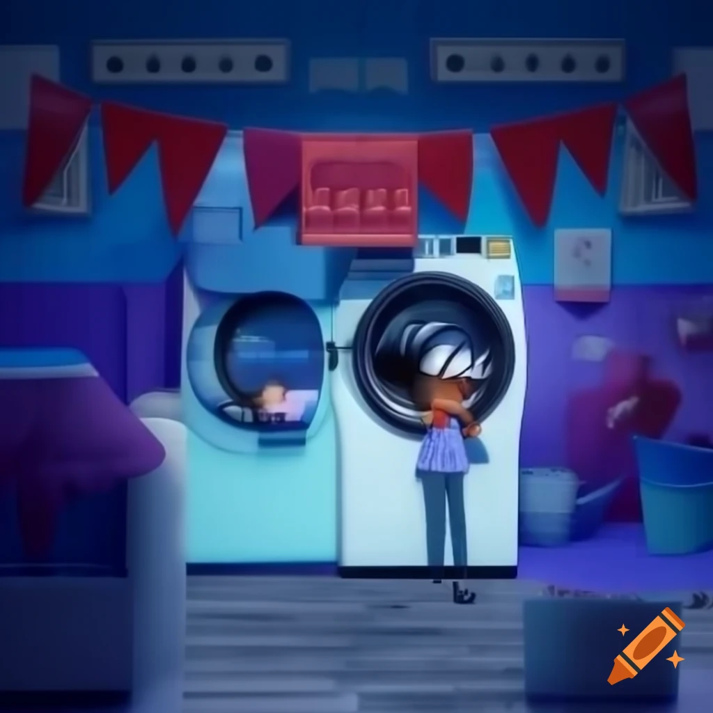 Female washing machine with eyelashes and male dryer design on Craiyon