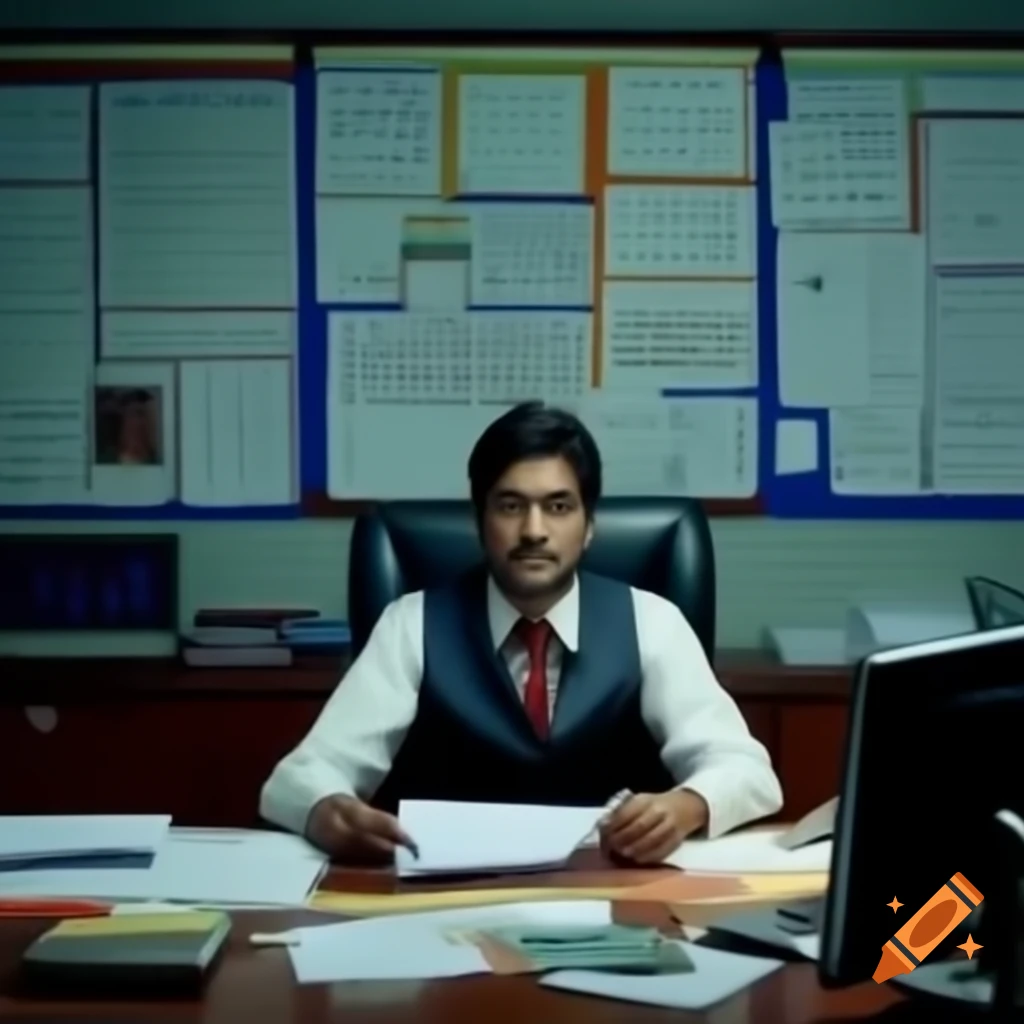 Indian office scene with formal attire person reviewing NCRB statistics ...