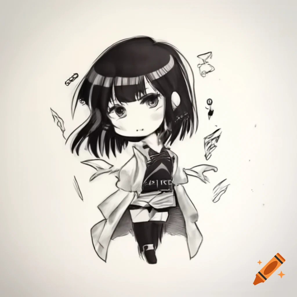 Chibi Maruko-chan stylized pen drawing with punk rock edge by artist ...